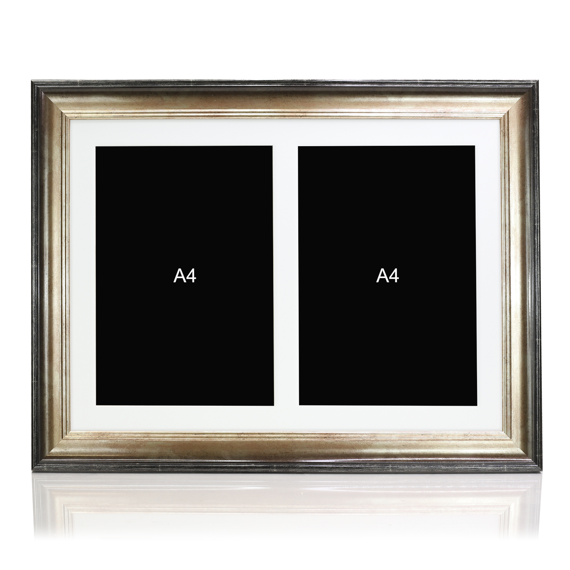Black and Gold Multi Aperture Picture Photo Frame Fits 2 A4 Images