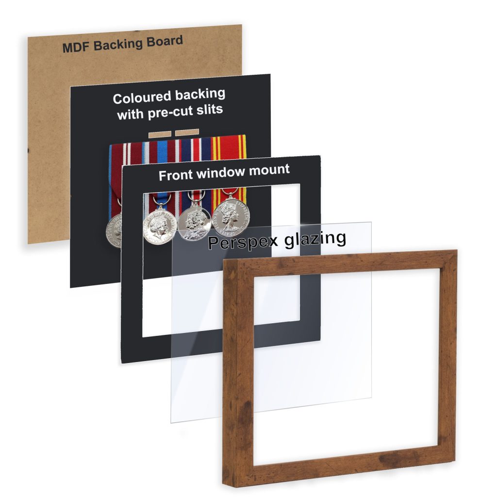 Distressed Oak Effect Court Mounted Medal Frame For 4 War, Military ...